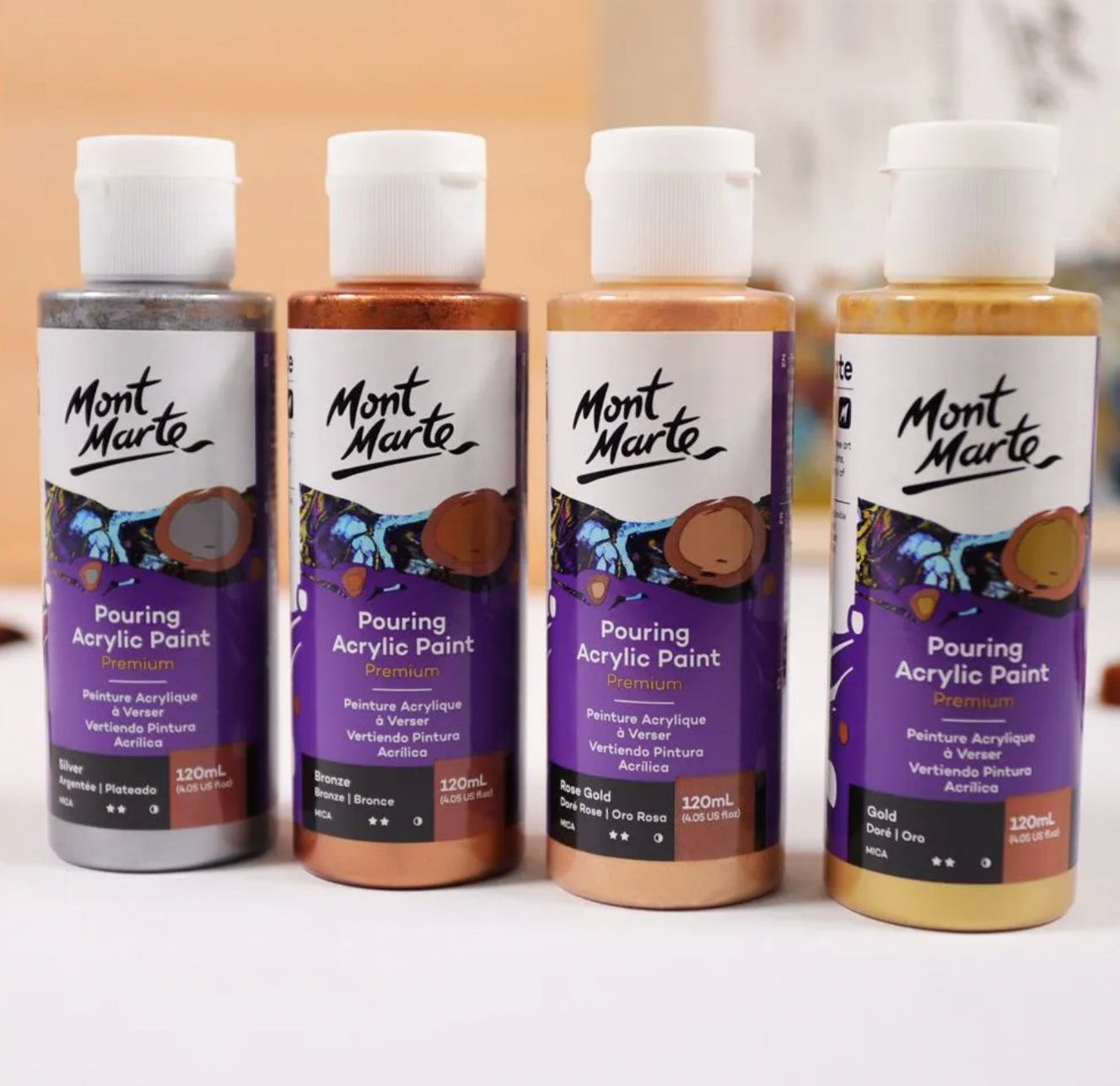 Metallic Acrylic Paint Set - Premium 4pc x 120ml Shine – Handy Mandy ...